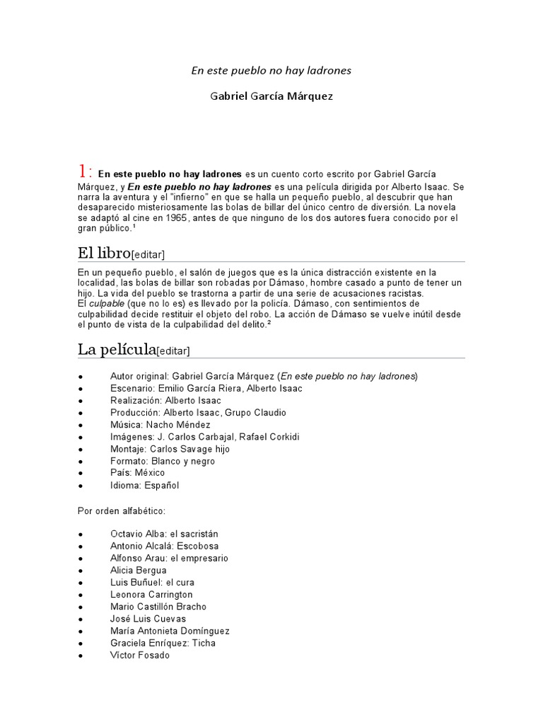 En Este Pueblo No Hay Ladrones Gabriel García Márquez | PDF