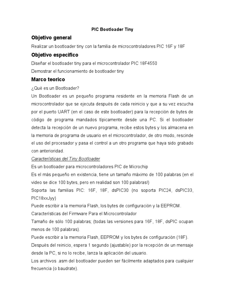 PIC Bootloader Tiny | PDF | Microcontrolador | Arranque