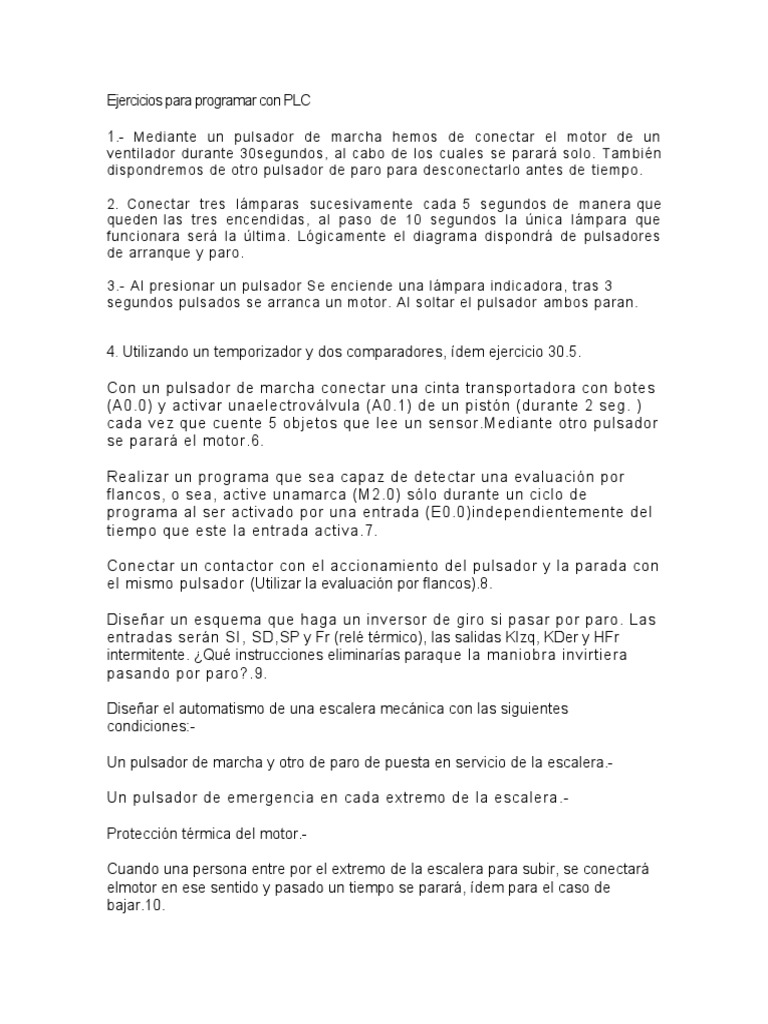 Ejercicios para Programar Con PLC | PDF | Controlador lógico ...