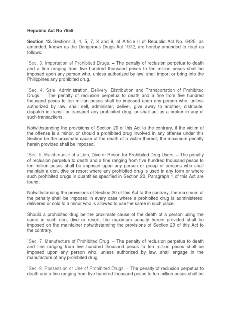 Ra No 7659 Secs 13 To19 | PDF | Narcotic | Plea Bargain
