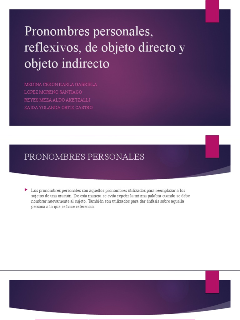 Pronombres: Personales, Directos e Indirectos | PDF | Objeto (gramática ...