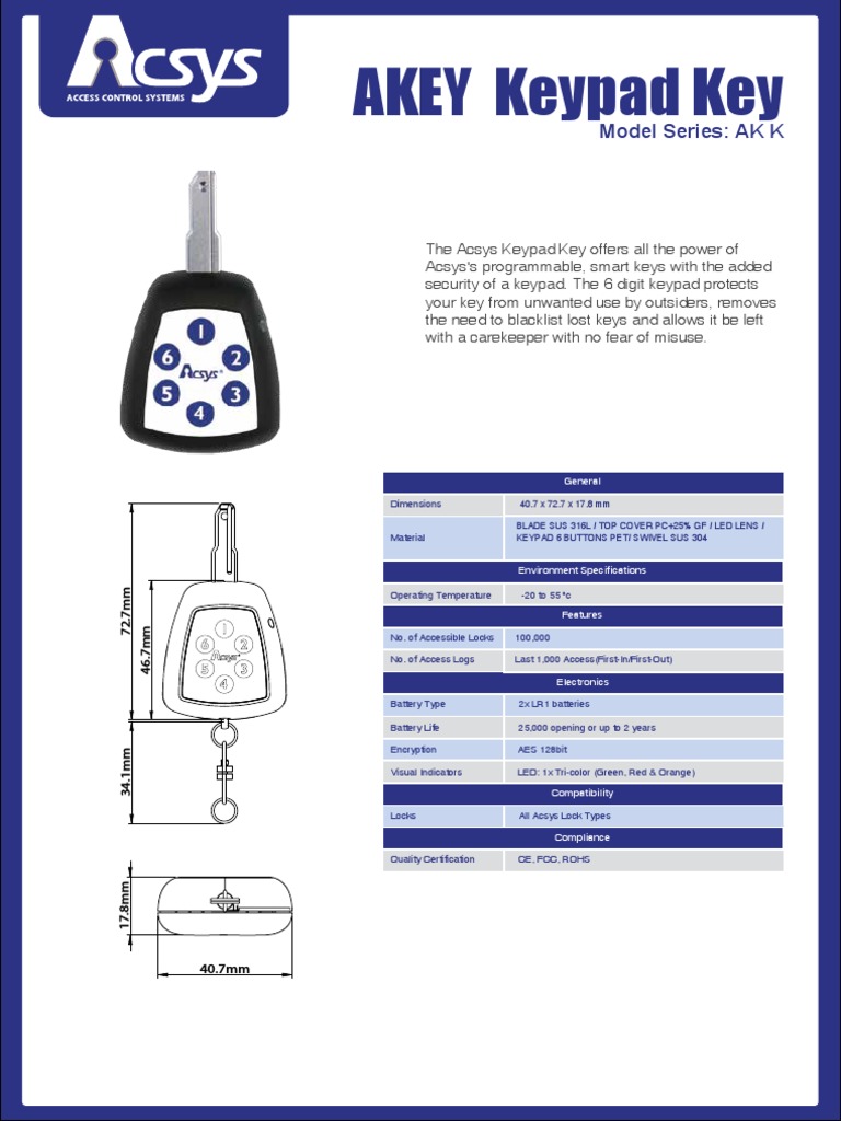 AKEY Keypad Key: Model Series: AK K | PDF