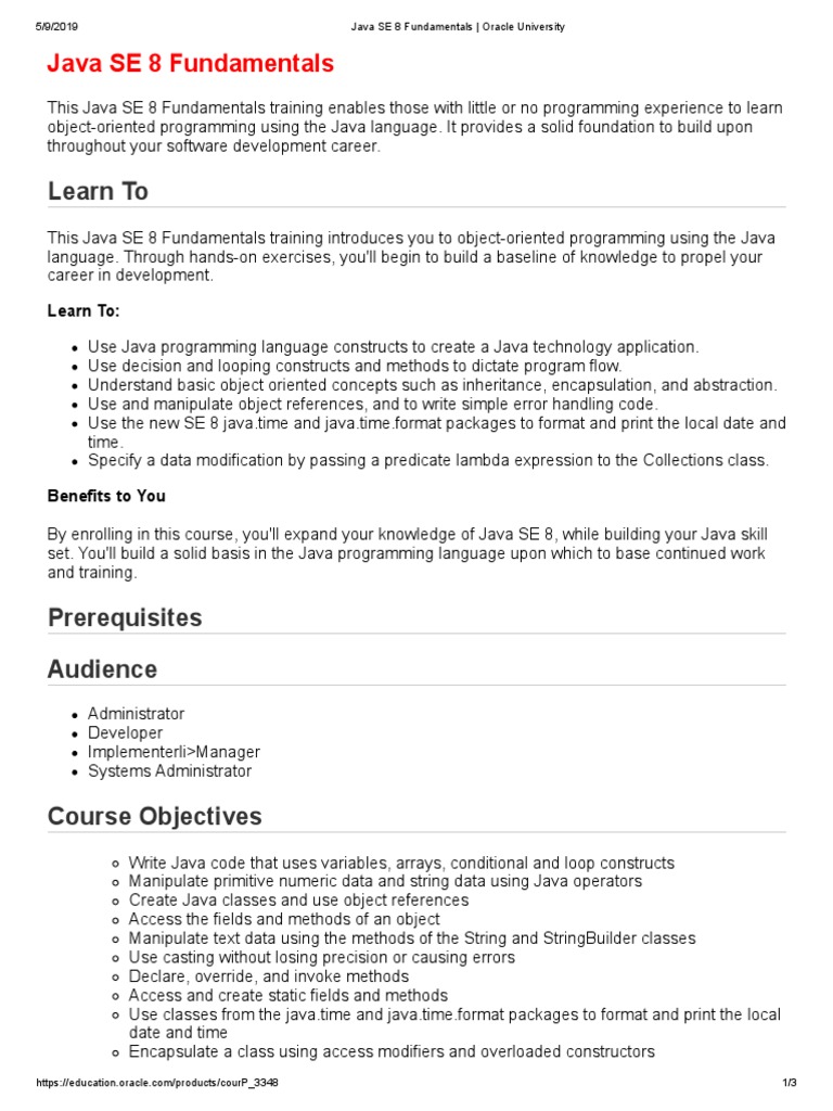Java SE 8 Fundamentals - Oracle University | PDF | Method (Computer Programming) | Class ...
