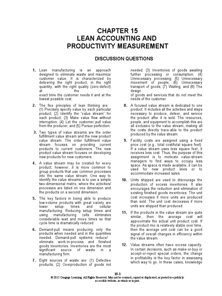 Lean Accounting and Productivity Measurement: Discussion Questions ...