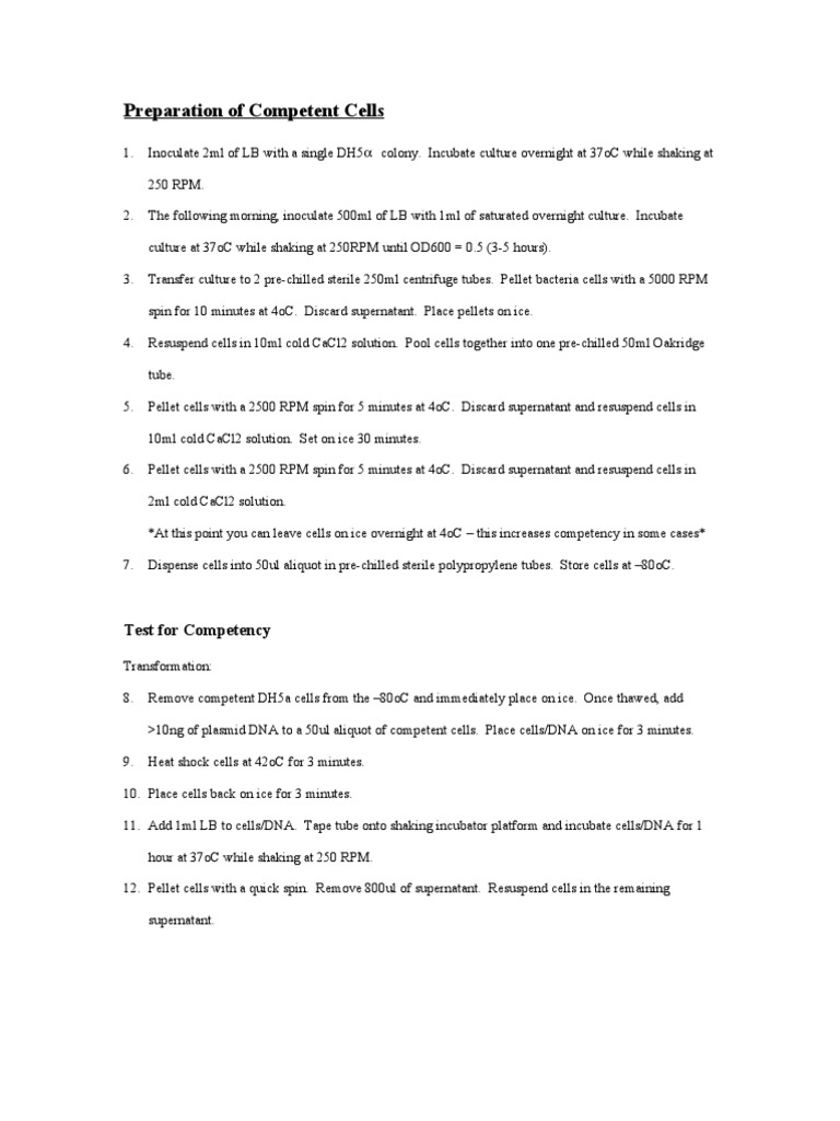 Preparation of Competent Cells: Test For Competency | PDF ...