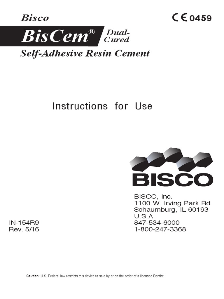 Biscem: Instructions For Use | PDF | Materials | Dentistry