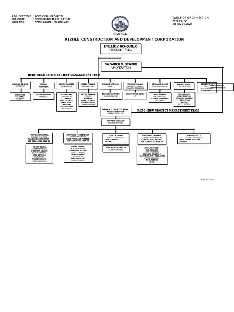 RCDC Table of Organization (Cebu Projects) | PDF