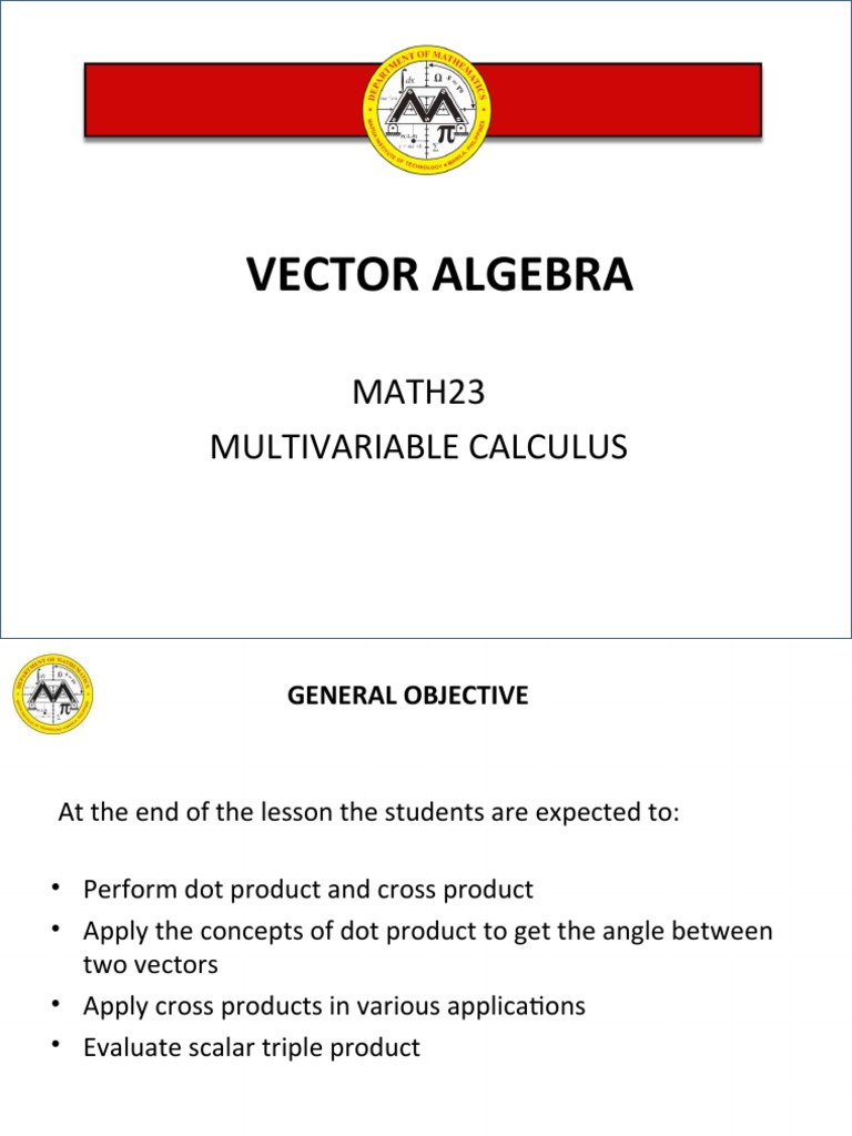Vector Algebra: MATH23 Multivariable Calculus | PDF | Euclidean Vector | Vector Space