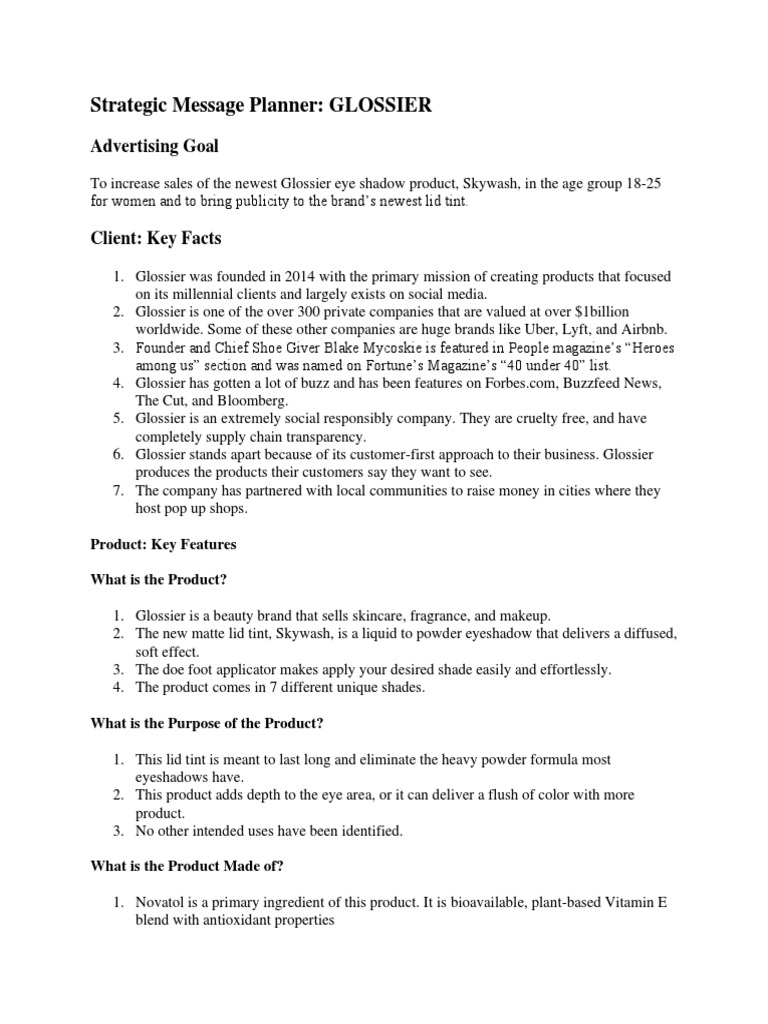 Strategic Message Planner | PDF | Cosmetics | Target Audience