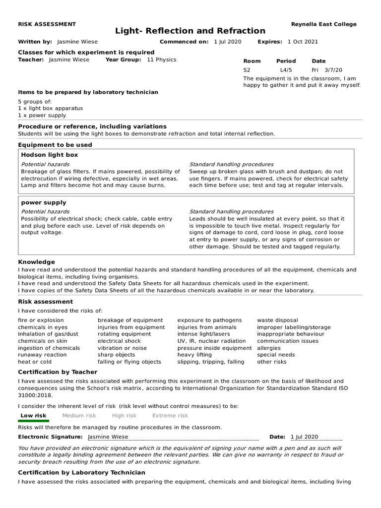 Riskassess - Risk Assessments For Schools | PDF | Risk | Laboratories
