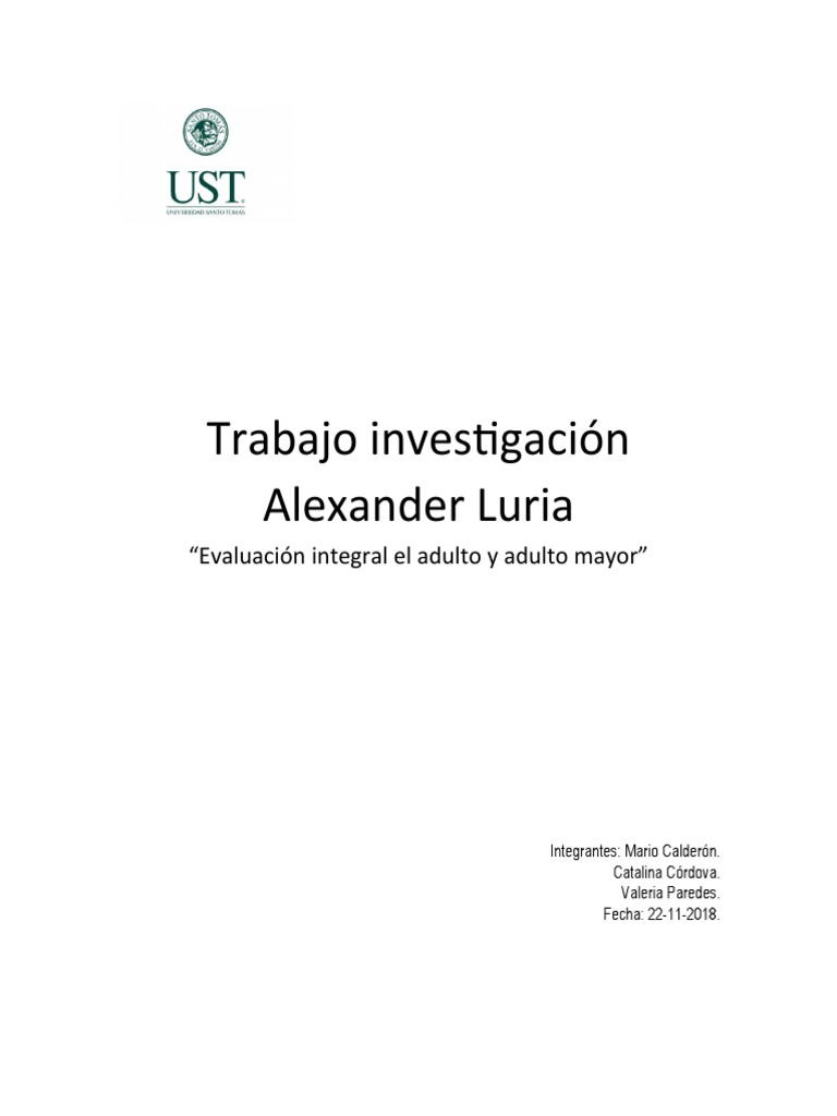 Alexander Luria Informe | PDF | Neuropsicología | Sicología
