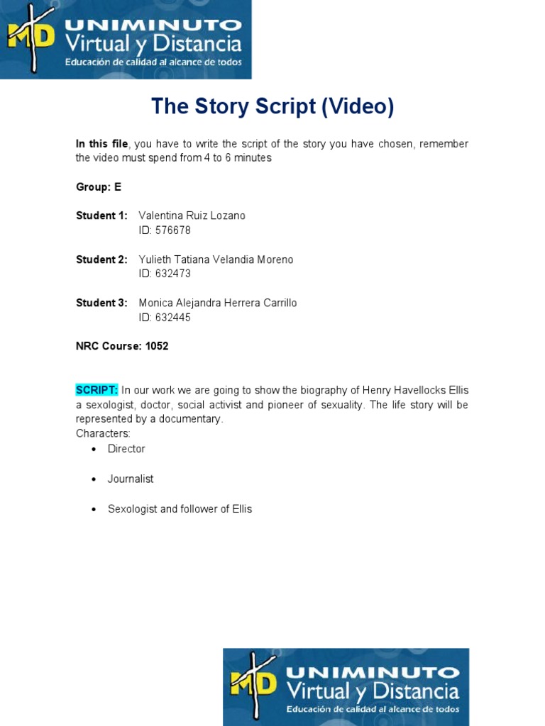 The Story Script (Video) : in This File, You Have To Write The Script ...
