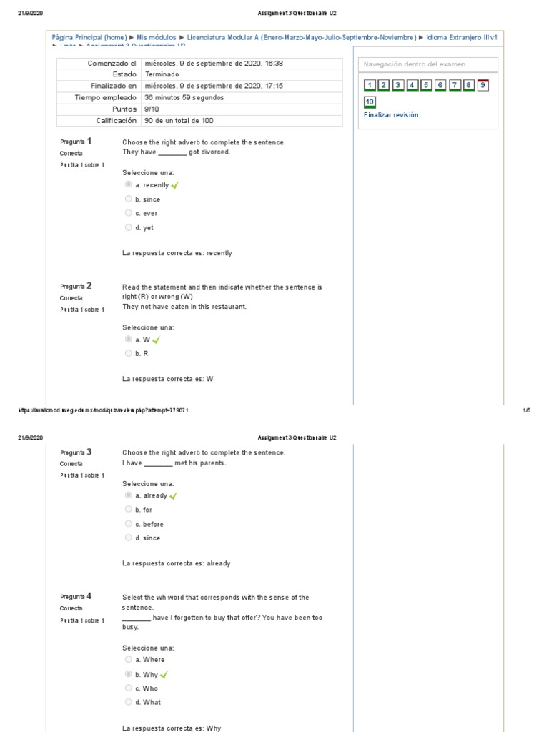 Assignment 3 Questionnaire U2 Examen | PDF