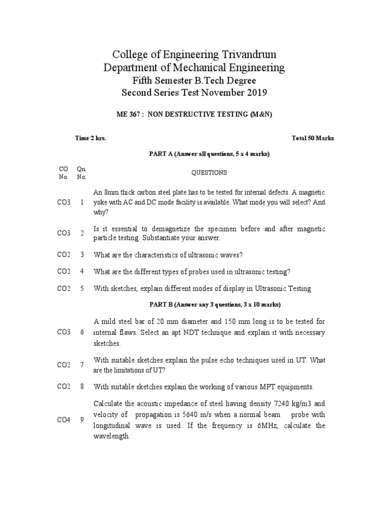 Engineering Exam: NDT Techniques | PDF | Teaching Methods & Materials ...
