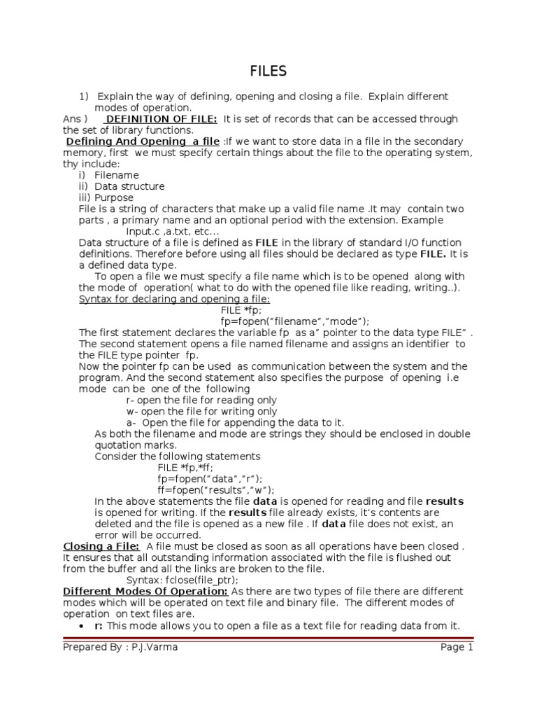 Files: Closing A File: A File Must Be Closed As Soon As All Operations ...