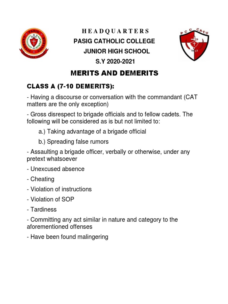 Merits and Demerits Cadets 20 21 PDF | PDF | Career & Growth