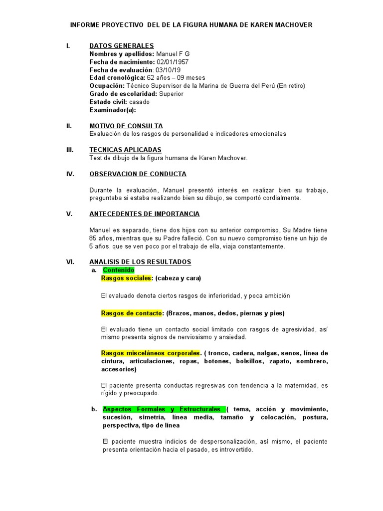 INFORME - PROYECTIVO - MACHOVER - Modelo Caso Pràctica | PDF | Ansiedad ...