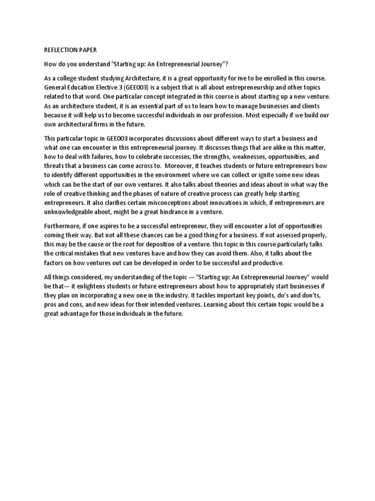 Reflection Paper | PDF | Entrepreneurship | Learning