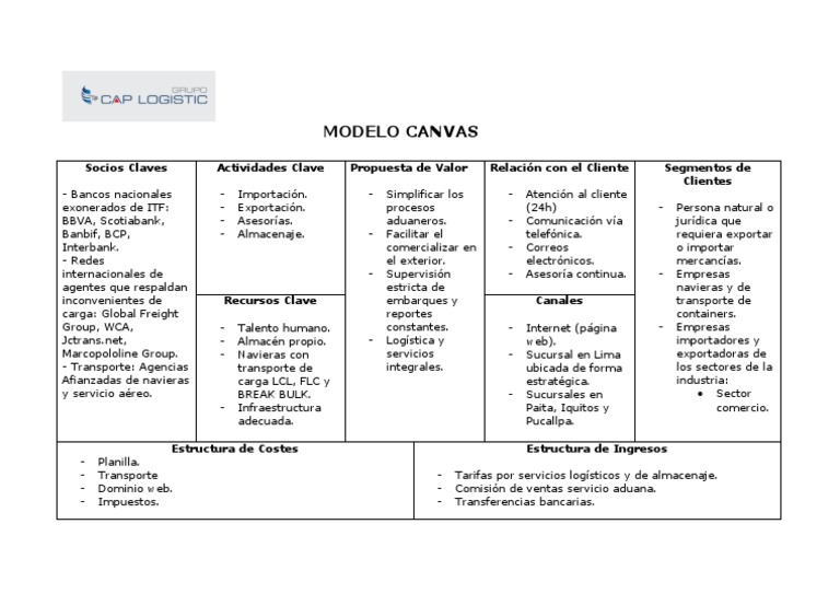 Modelo Canvas Cap Logistic | PDF | Logística | Transporte