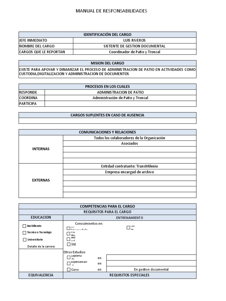 Plantilla Manual de Funciones | PDF | Labor | Business