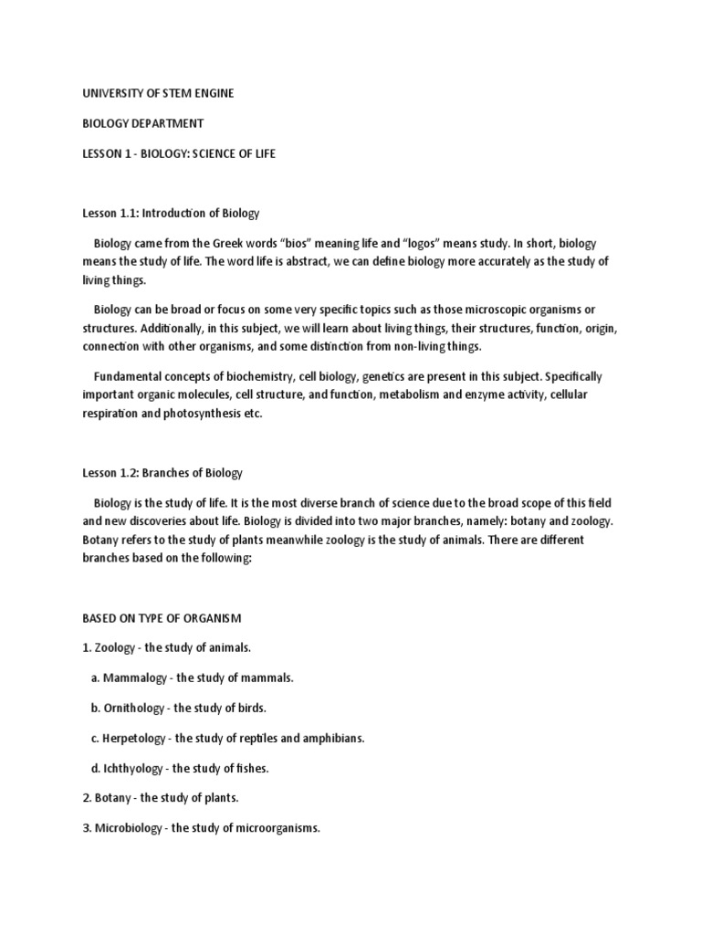 INTRO TO BIOLOGY: STUDY OF LIFE | PDF | Organisms | Biology