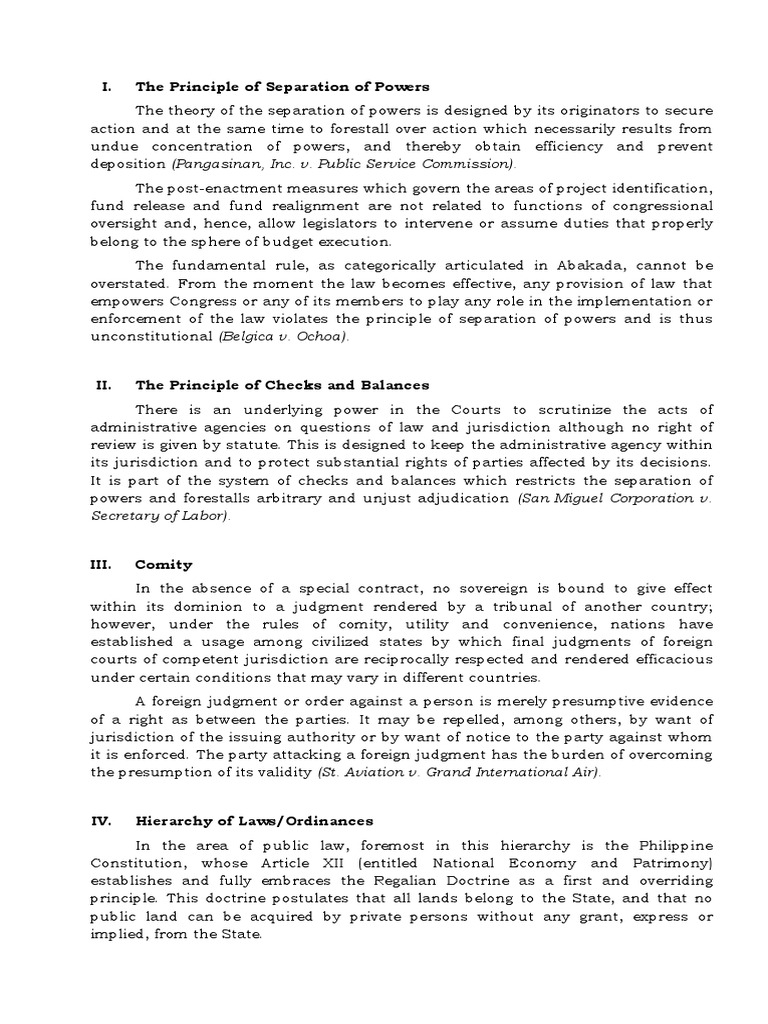 I. The Principle of Separation of Powers | PDF | Constitutionality ...