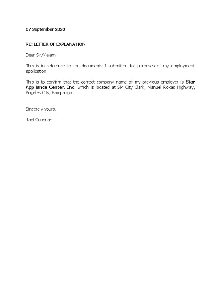 Letter of Explanation | PDF