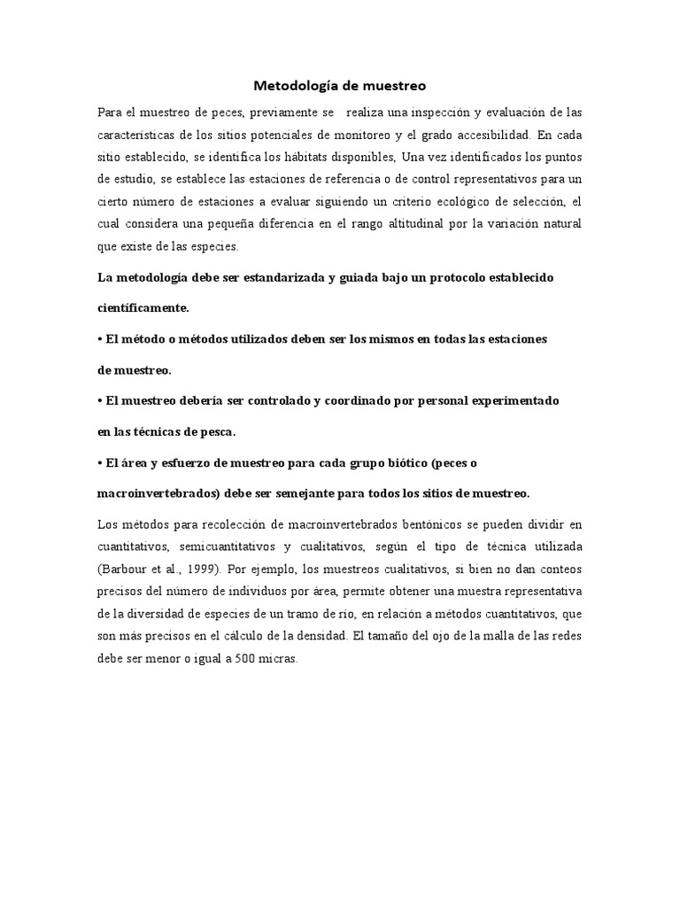 Metodología de Muestreo Macroinvertebrados y Red Surber | PDF ...