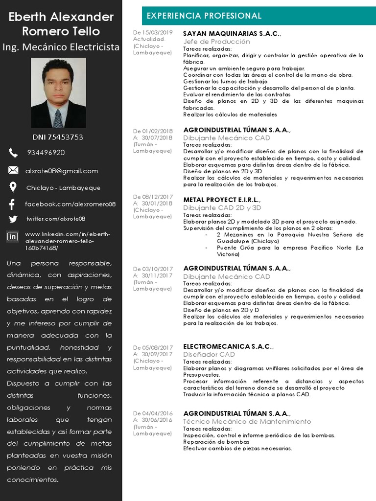 CV - Ing. Eberth Romero Tello - Sin Documentar | PDF | Business | Science
