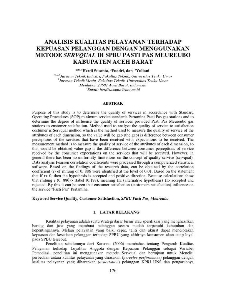 Analisis Kualitas Pelayanan Terhadap Kepuasan Pelanggan Dengan Menggunakan Metode Servqual Di ...