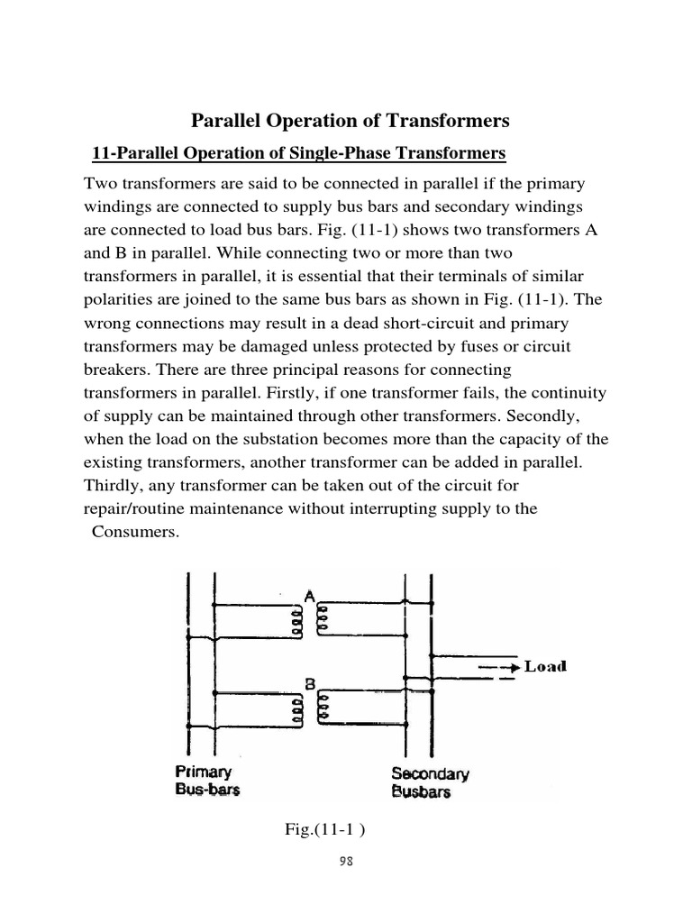 11-Parallel Operation of Single-Phase Transformers | PDF | Transformer | Electrical Impedance