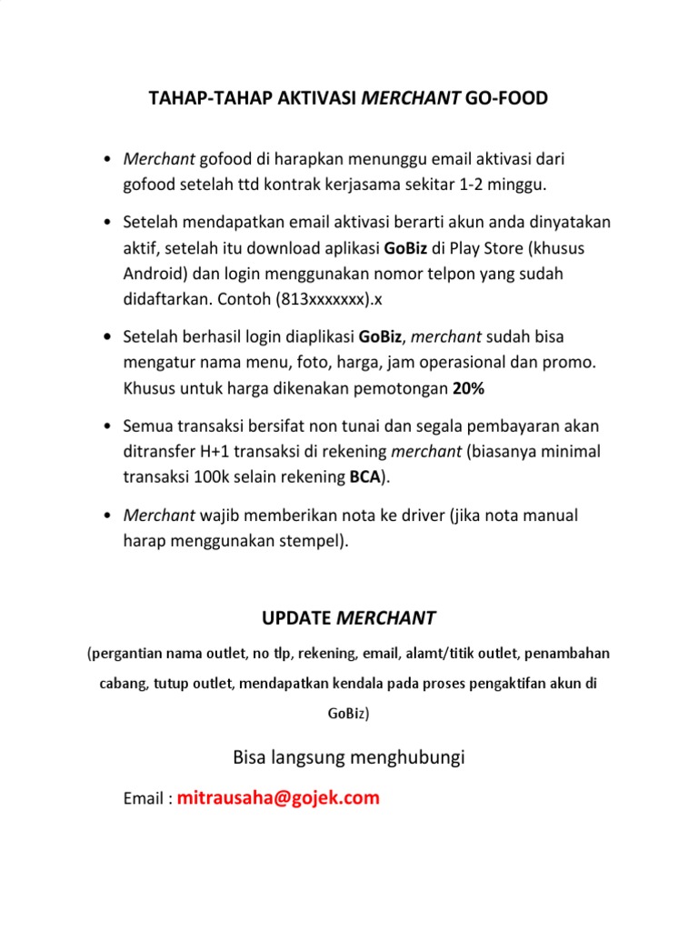 Tahap-Tahap Aktivasi Merchant Go-Food | PDF