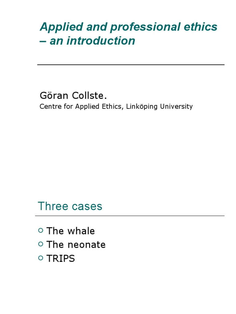 Applied and Professional Ethics - An Introduction: Göran Collste | PDF ...