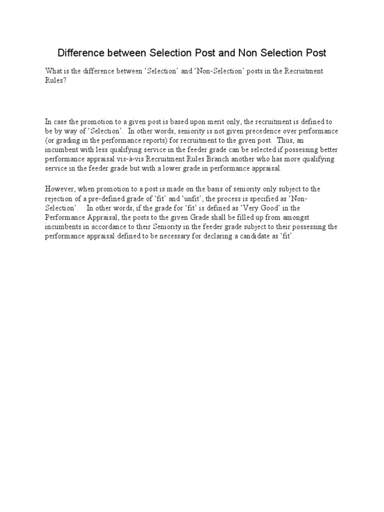 Difference Between Selection Post and Non Selection Post | PDF
