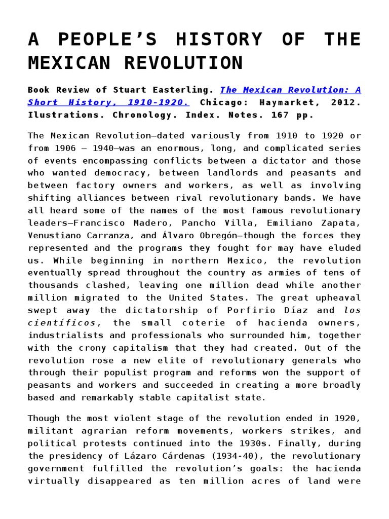 Easterling, The Mexican Revolution A Short History, 1910-1920 Review ...