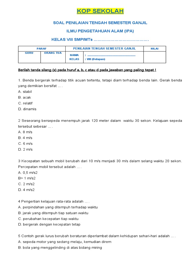 Soal PTS IPA Kelas 8 Semester 1 | PDF