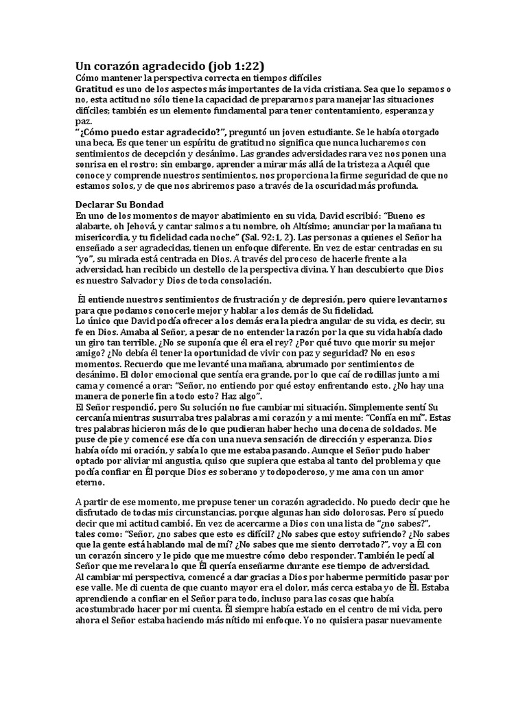 Un Corazón Agradecido en Adversidad | PDF | Libro de trabajo | Dios