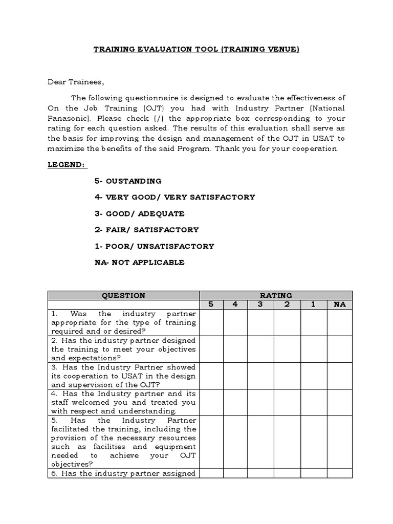 Training Evaluation Tool (Venue) | PDF