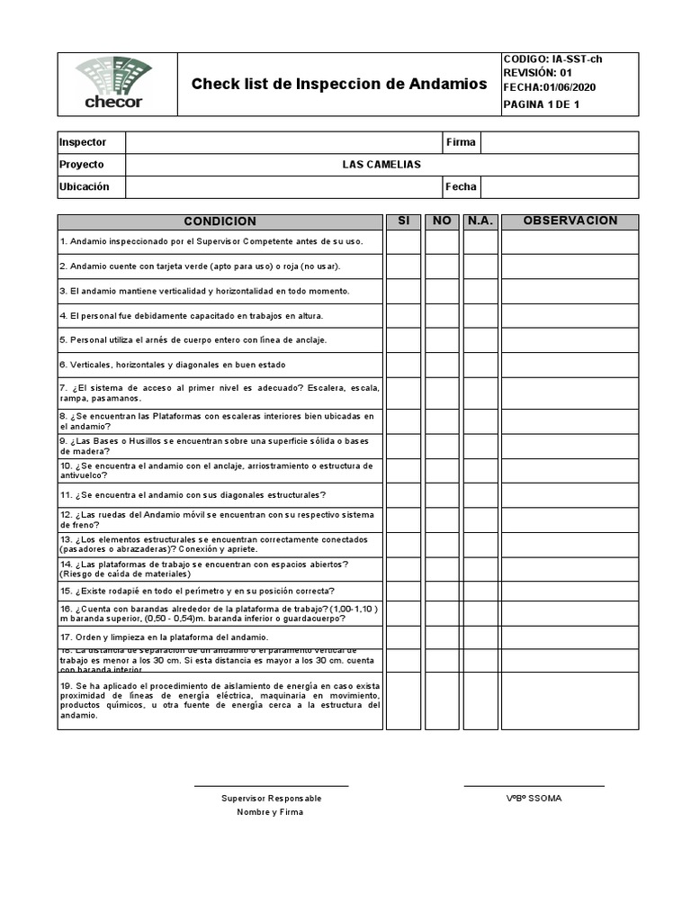 Inspección de Andamios: Checklist Completo | PDF | Andamio | Energía y ...