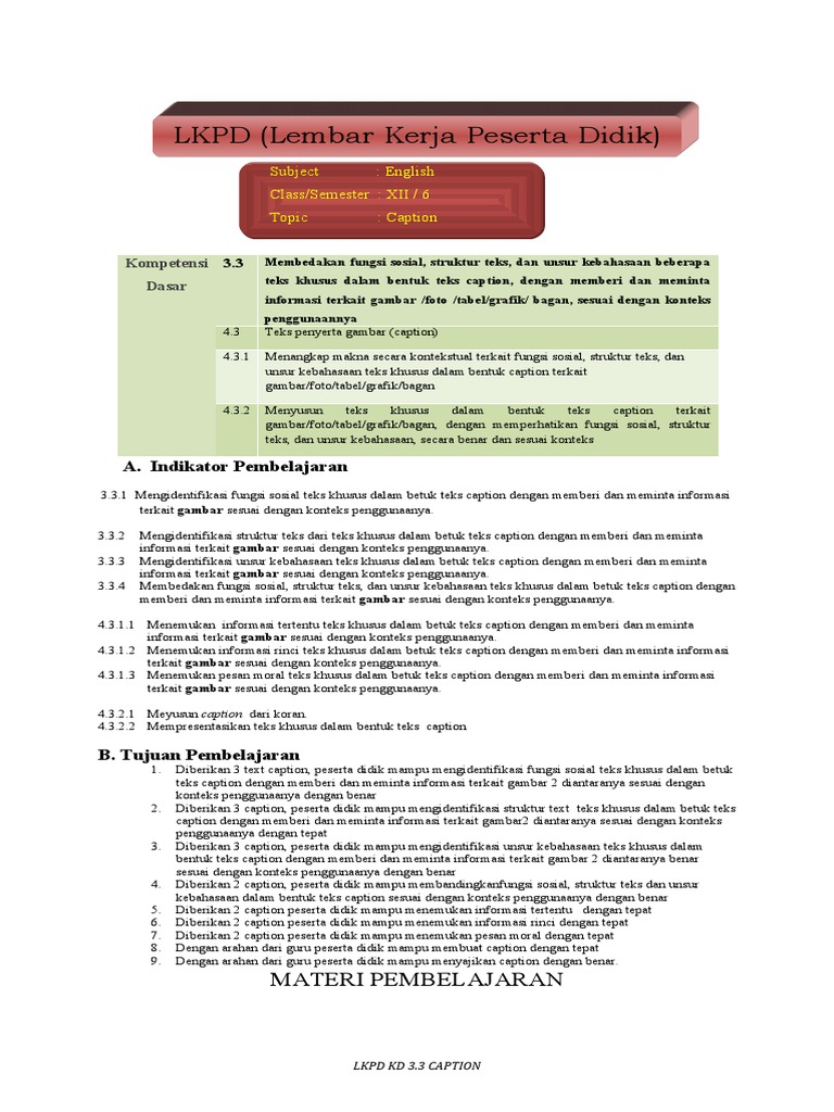 LKPD-Siti Yumiatin - KD 3.3 CAPTION | PDF | Kajian Bahasa Asing