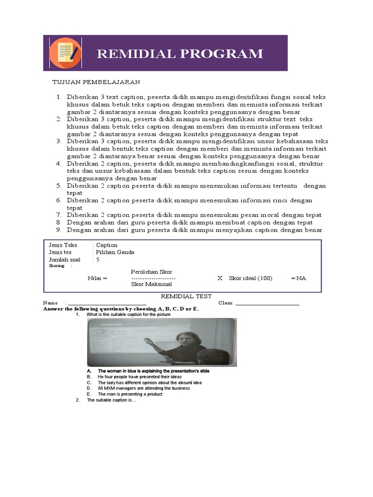 Contoh Caption dan Remedial Teks | PDF