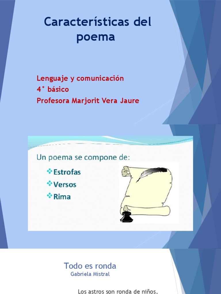 Características Del Poema PPT 4° Basico | PDF | Rima | Poesía