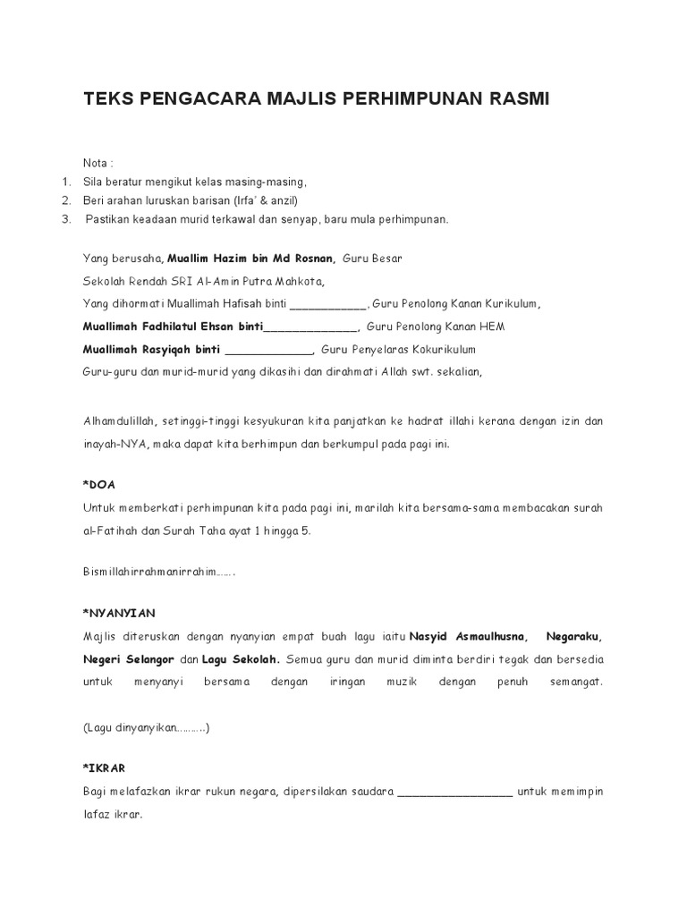 Teks Pengacara Majlis Perhimpunan Rasmi | PDF