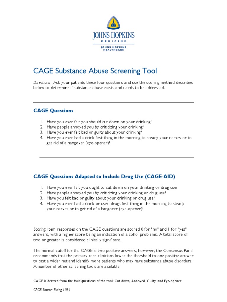 CAGE Substance Abuse Screening Guide | PDF