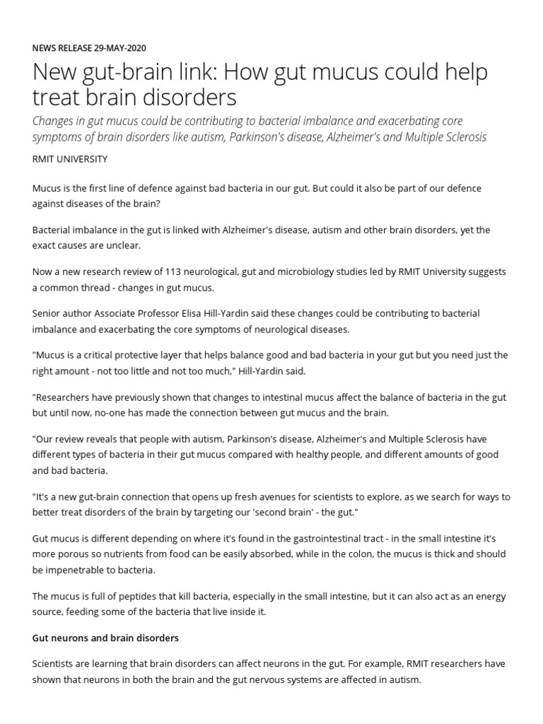 New Gut-Brain Link - How Gut Mucus Could Help Treat Brain Disorders ...