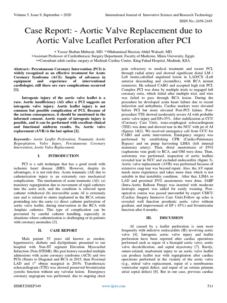 Case Report - Aortic Valve Replacement Due To Aortic Valve Leaflet ...