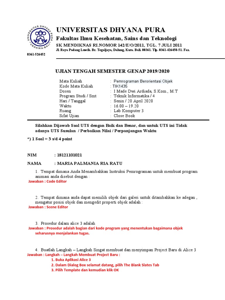 UTS-Pemrograman Berorientasi Objek | PDF