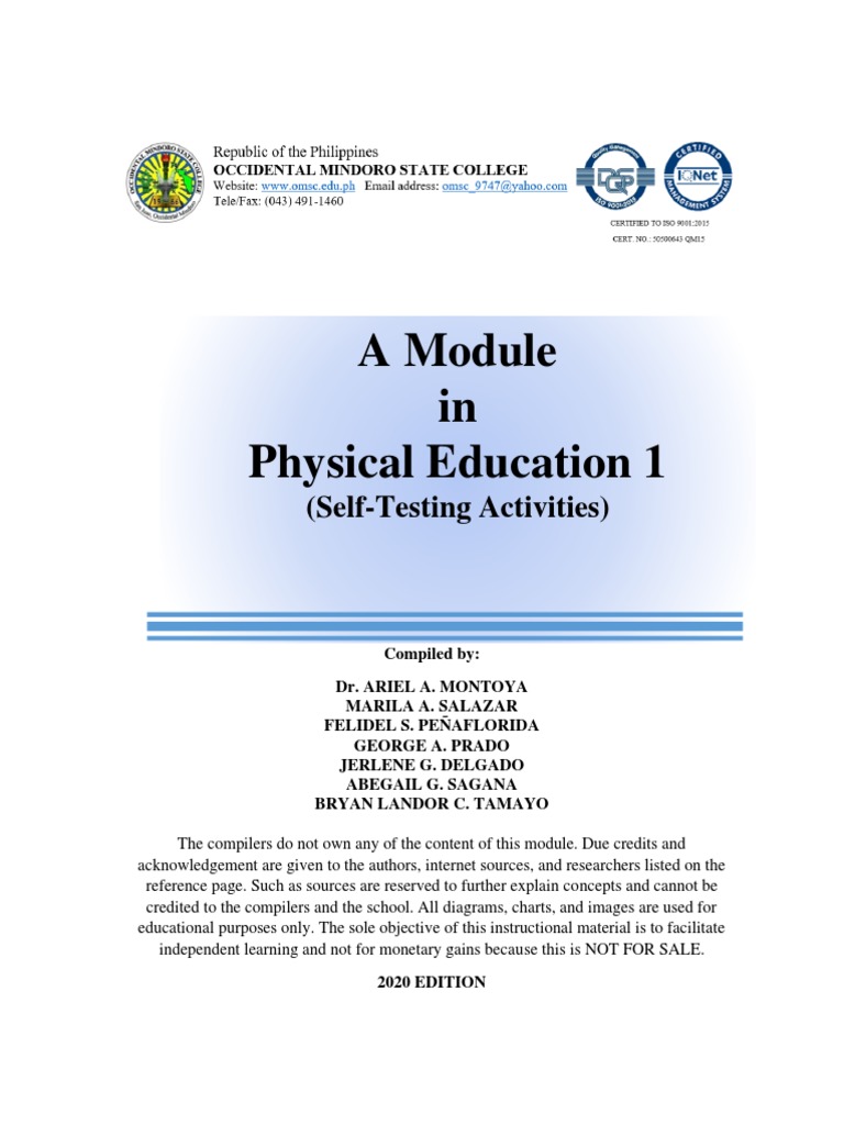 PE 1 Self Testing PDF | PDF | Muscle | Physical Fitness