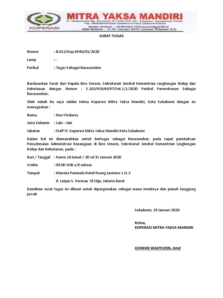 Surat Tugas Koperasi | PDF