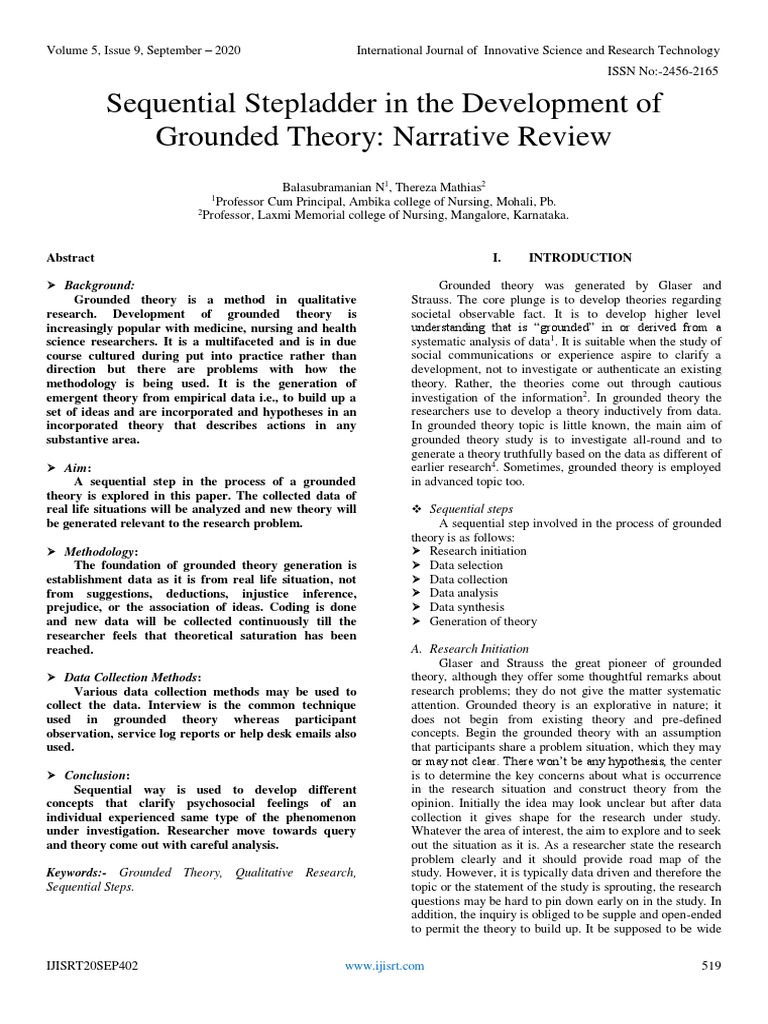 Sequential Stepladder in The Development of Grounded Theory Narrative ...